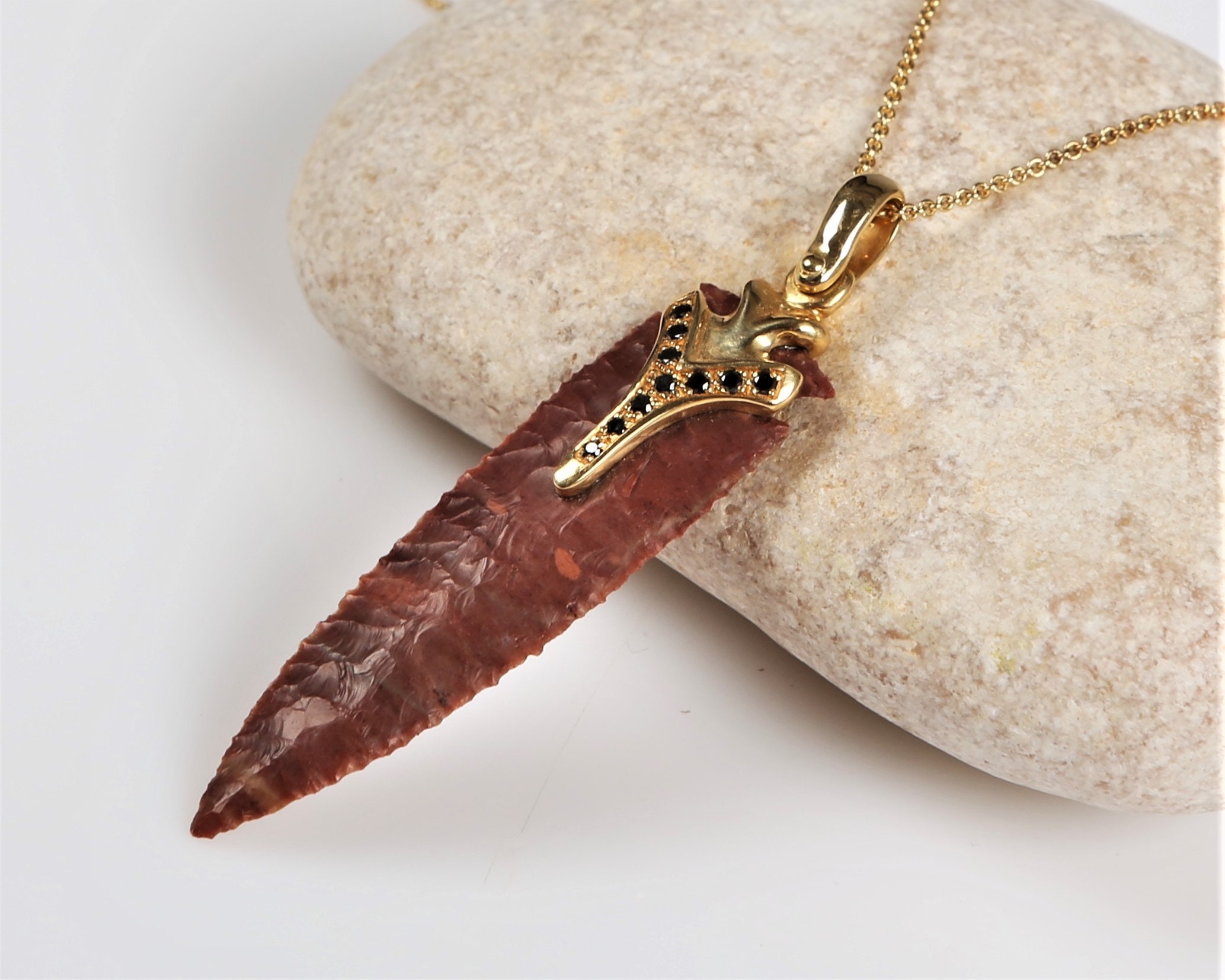 18k Gold Obsidian Necklace Pendant Black Diamonds Boho | Etsy