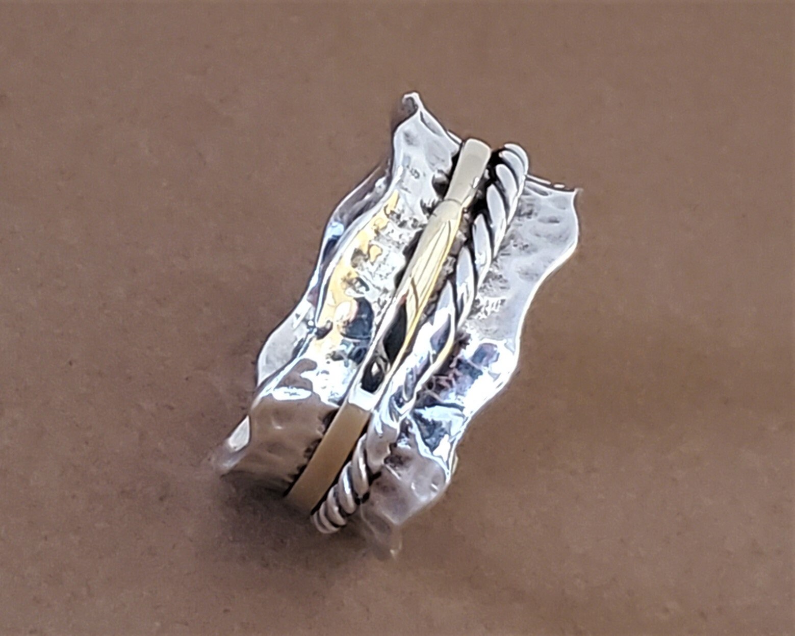 Wave Spinner Ring Cluster Infinity Ring Hammered Thumb Ring | Etsy