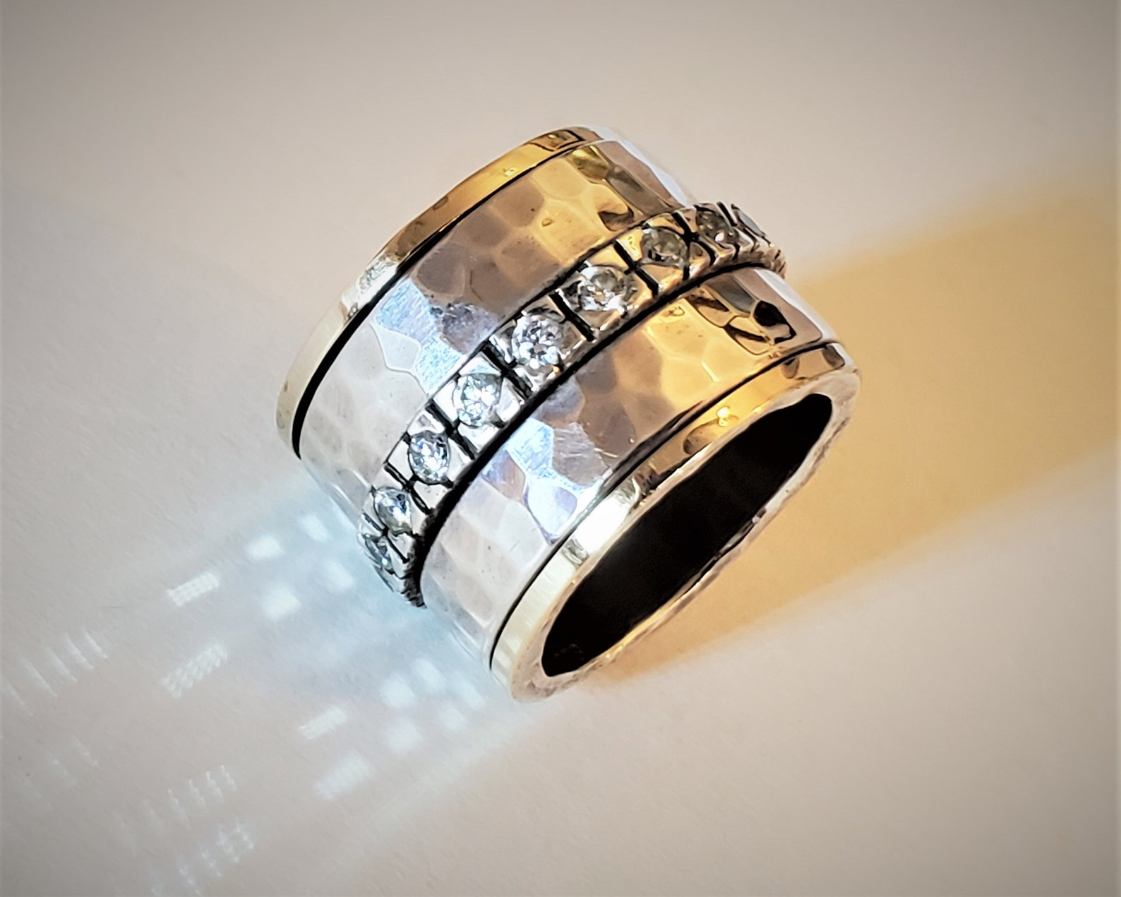 Gold and Silver Spinner Ring Hammered Ring Silver Wedding - Etsy