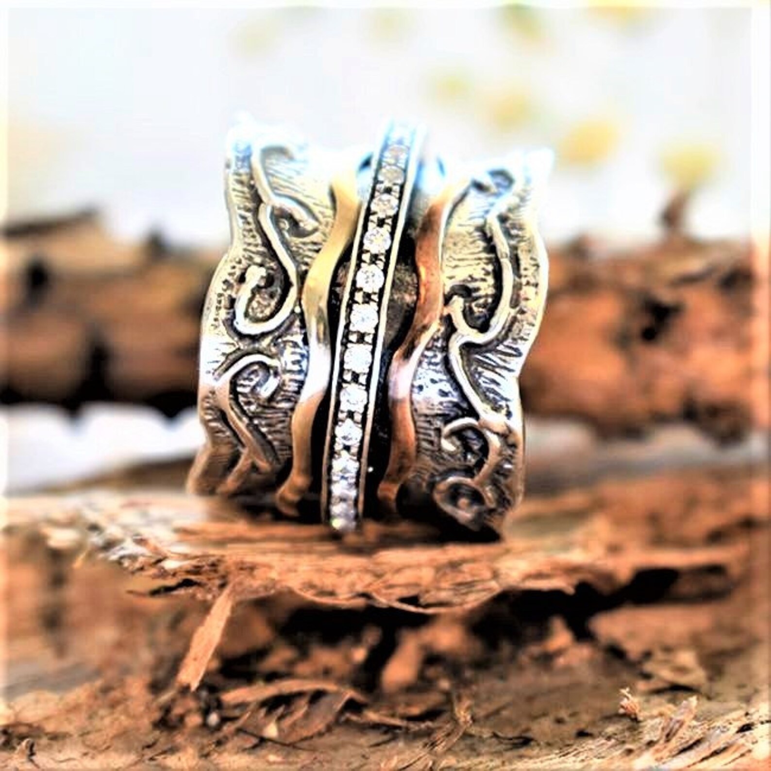 Raw Gemstone Ring Fidget Wave Ring | Etsy