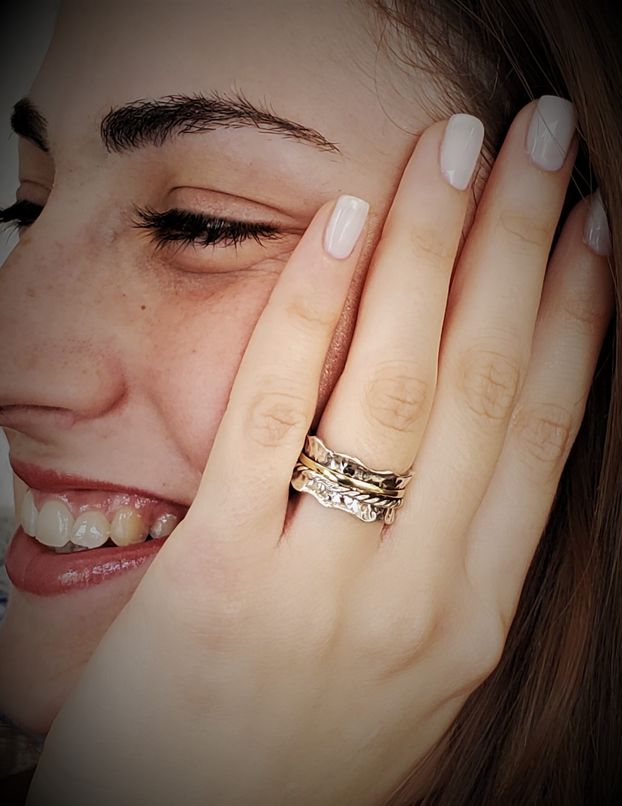 Wave Spinner Ring Cluster Infinity Ring Hammered Thumb Ring | Etsy