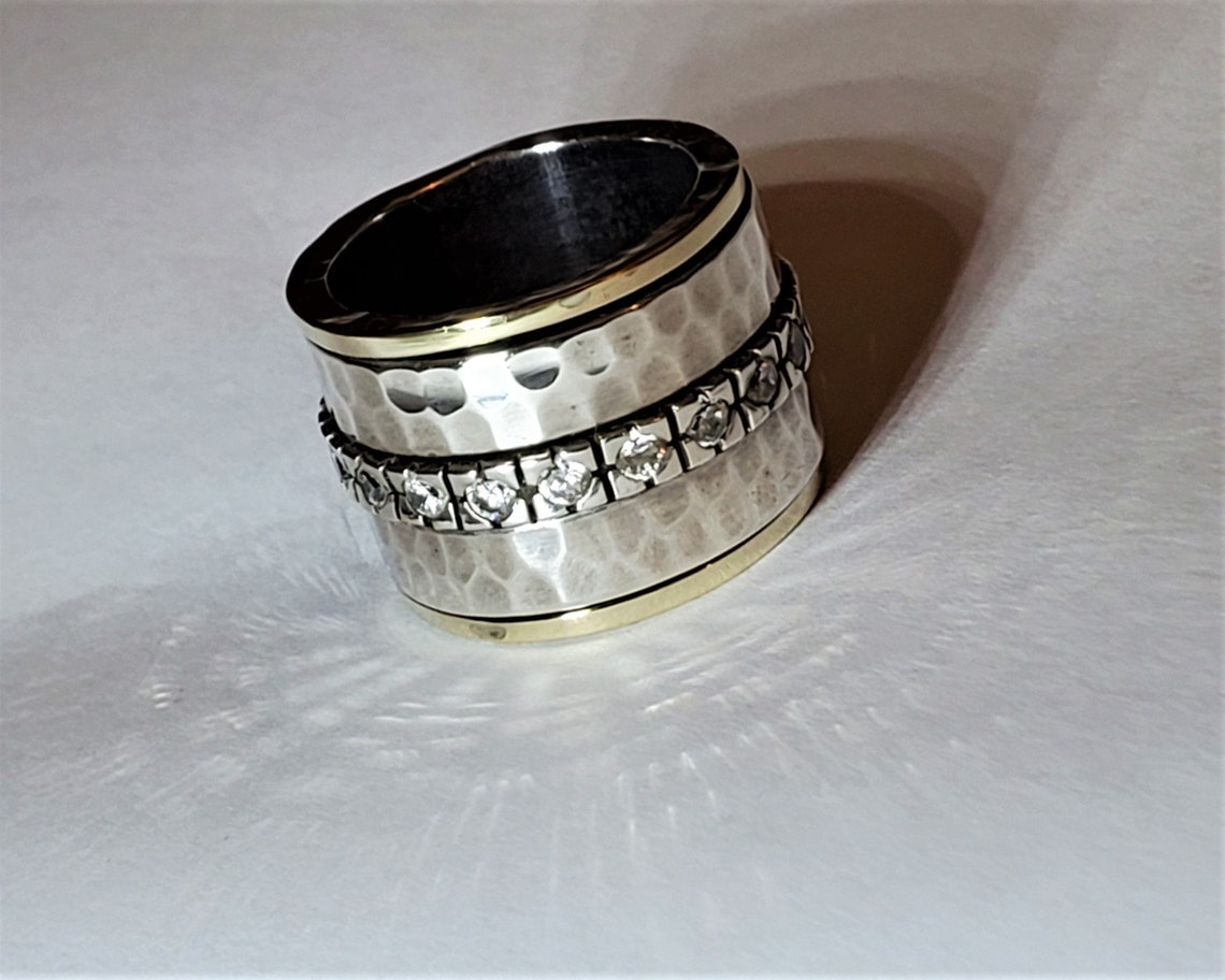 Gold and Silver Spinner Ring Hammered Ring Silver Wedding - Etsy