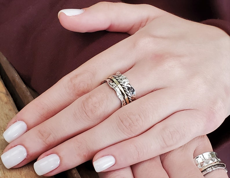 Wave Spinner Ring Cluster Infinity Ring Hammered Thumb Ring - Etsy