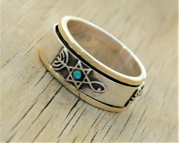 Menorah Ring Magen David Ring Evil Eye Ring Silver and Gold - Etsy