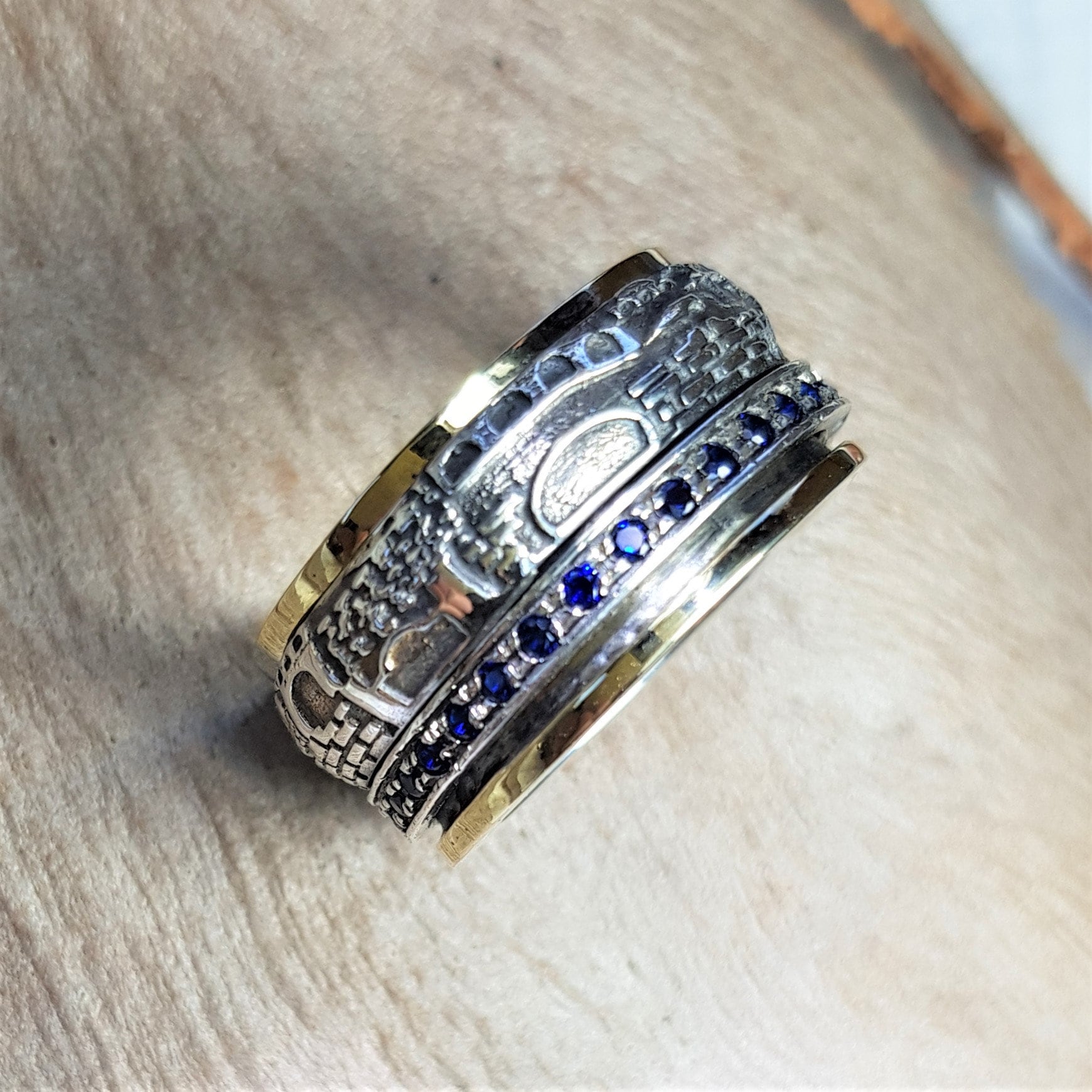 Gold and Silver Jerusalem Ring Jewish Wedding Ring Blue Opal | Etsy