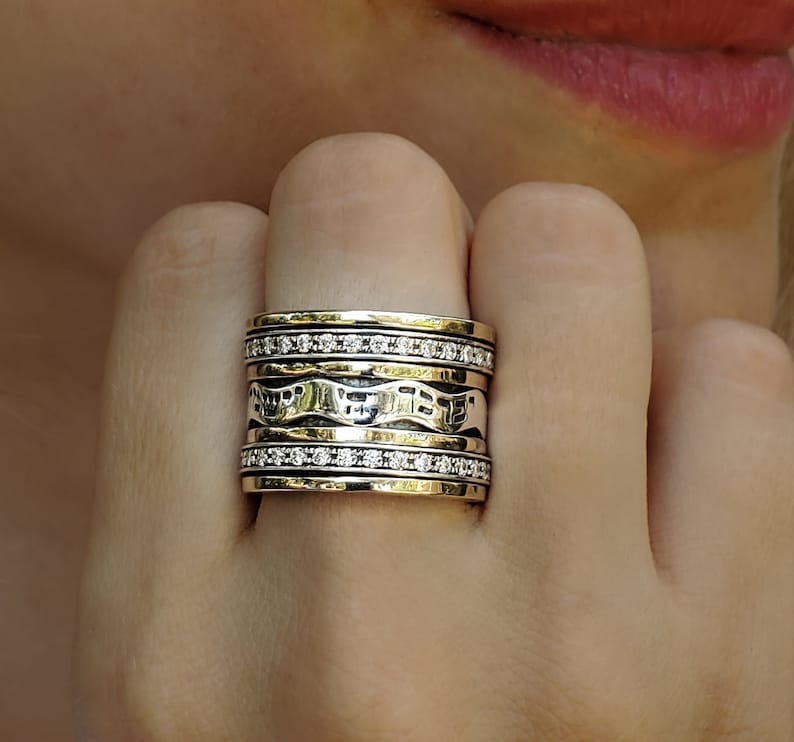Hebrew Spinner Ring: 9K Gold & Sterling Silver Jewish Wedding Band - Etsy