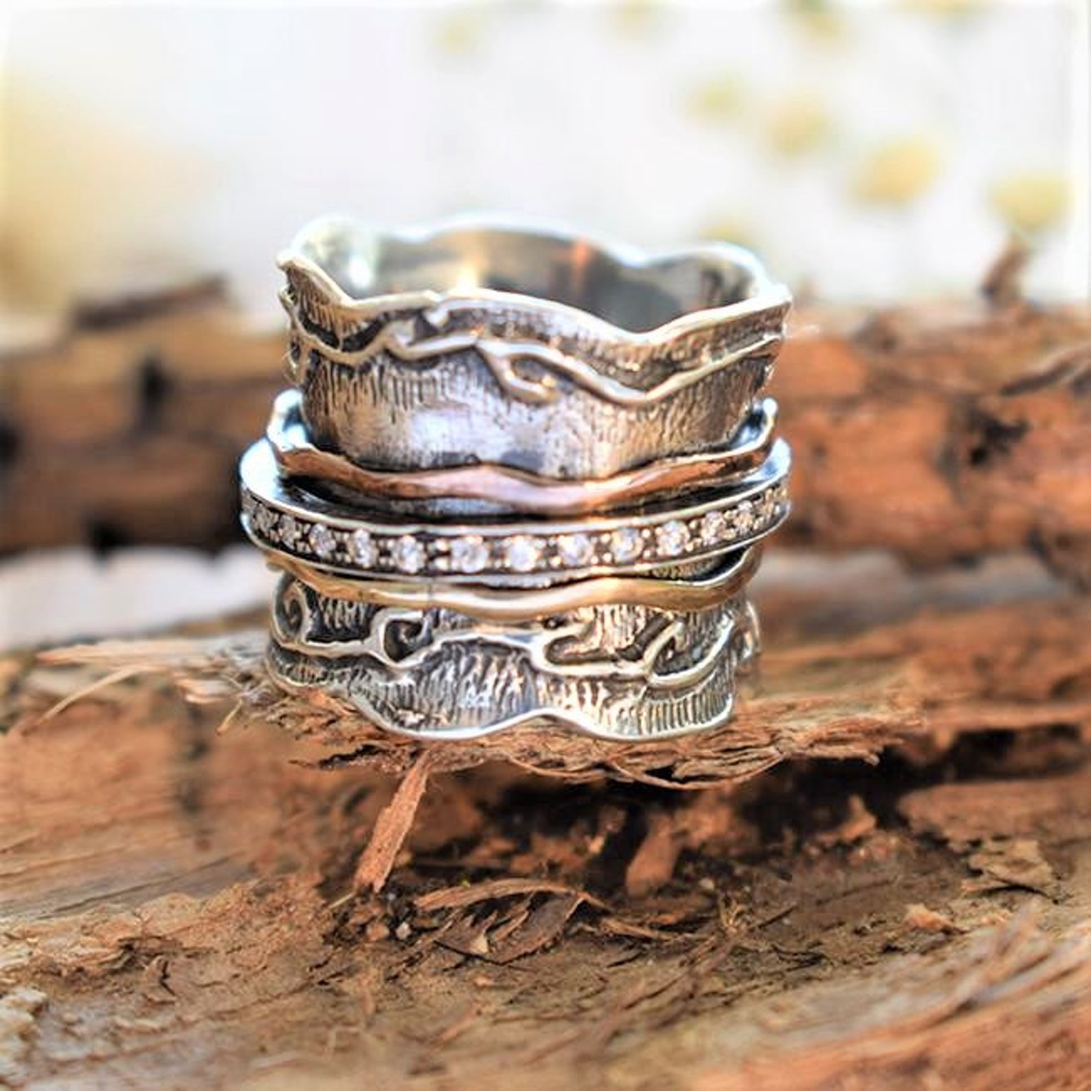 Raw Gemstone Ring Fidget Wave Ring - Etsy