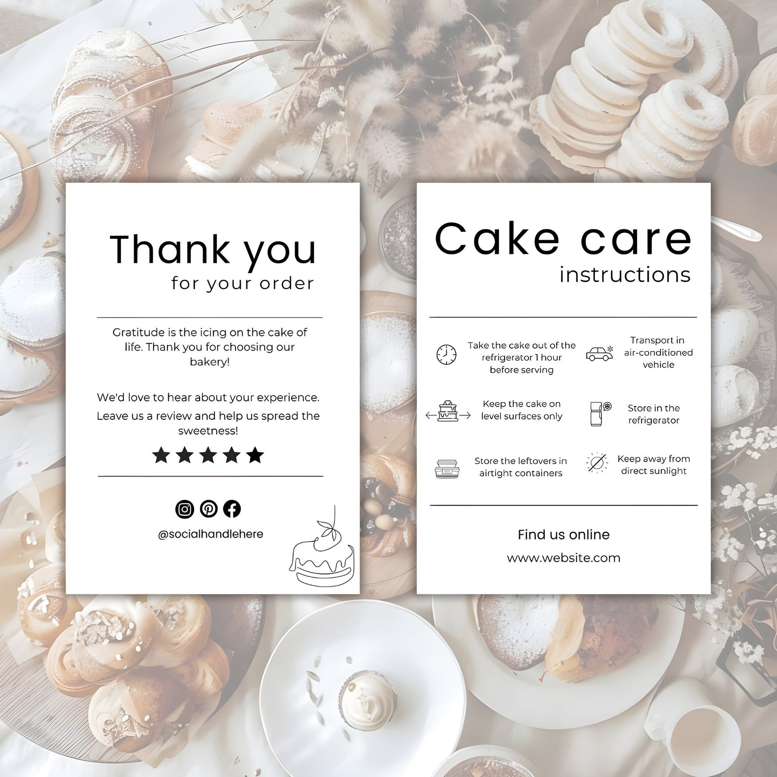 Cake Care Card, Thank You Business Card, Cake Instructions, Cake ...