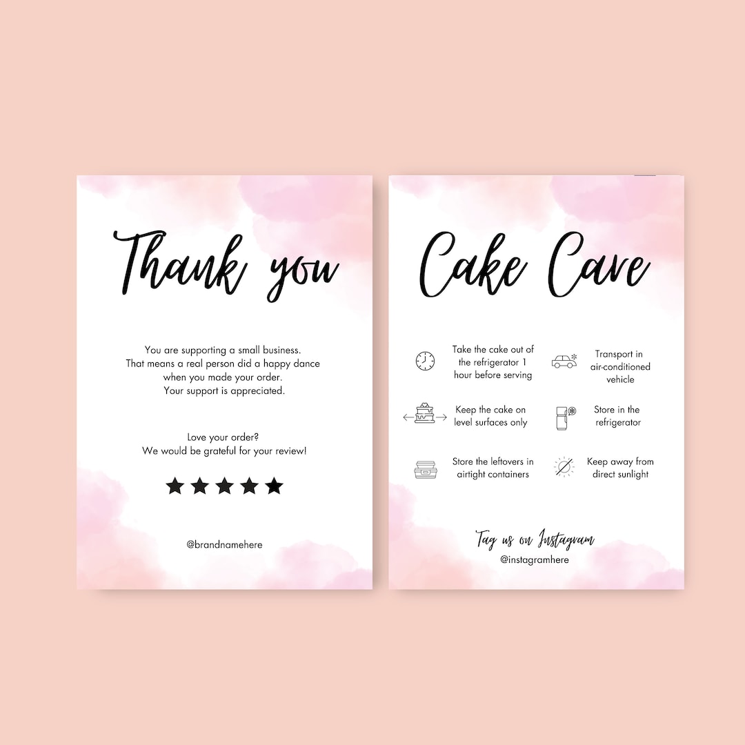 Cake Care Editable Template, Cake Care Card, Cake Care Instructions ...