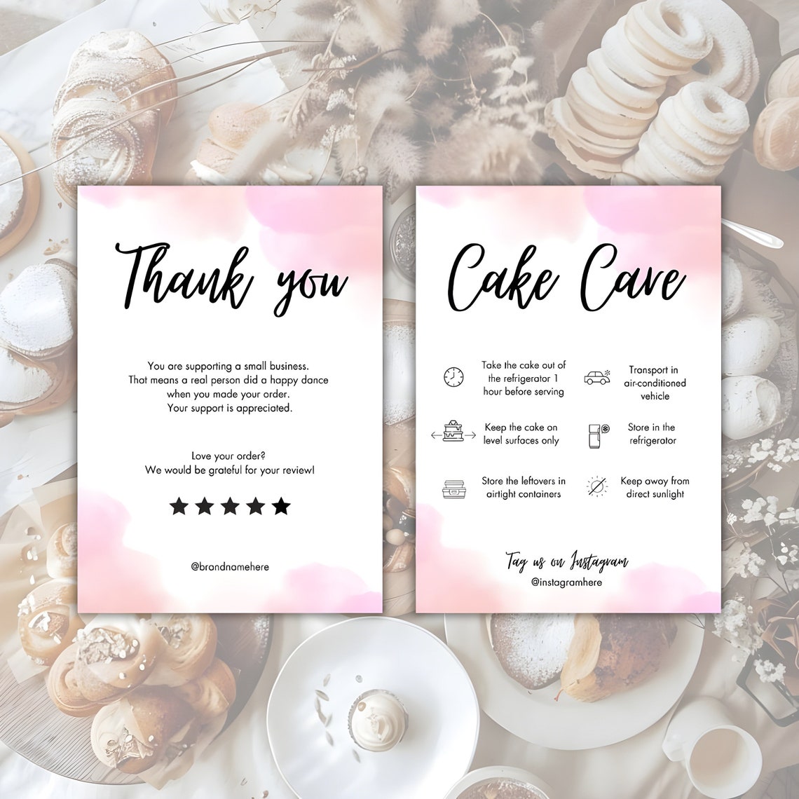 Cake Care Editable Template, Cake Care Card, Cake Care Instructions ...