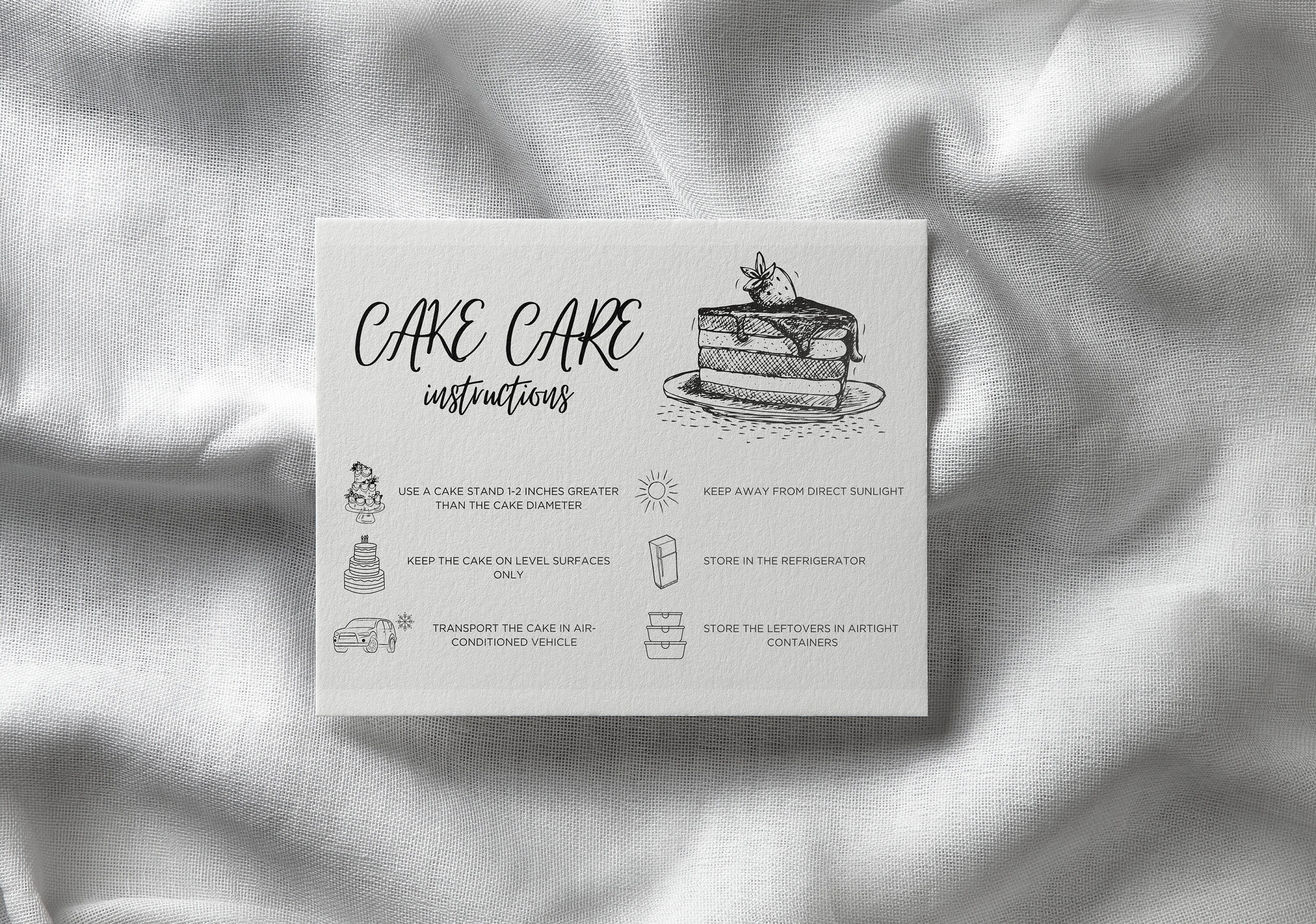 Printable Cake Care Instructions Card, Minimalist Cake Care Card, Cake Care Instructions Cards ...