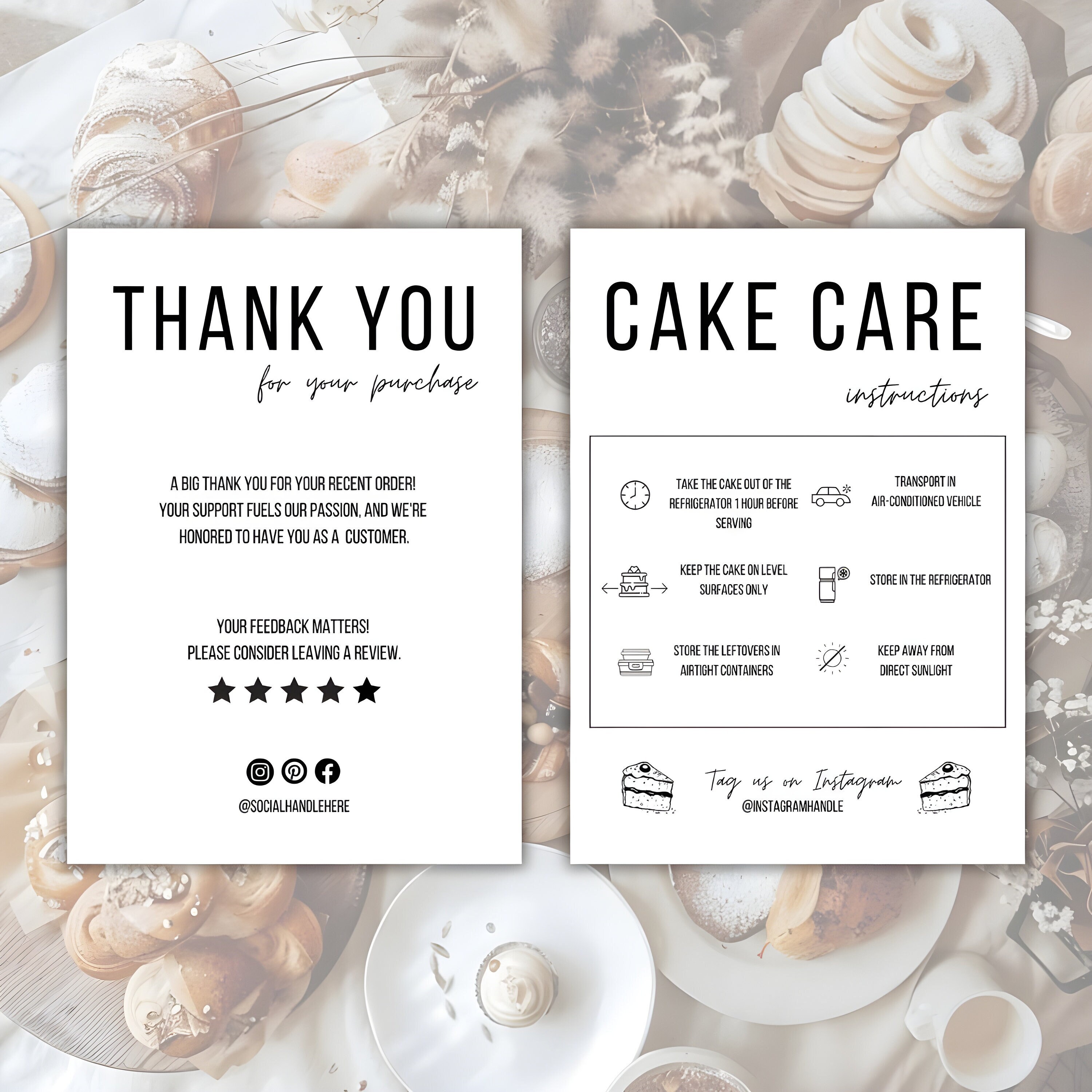 Thank You Business Card, Cake Care Card, Cake Instructions Card ...