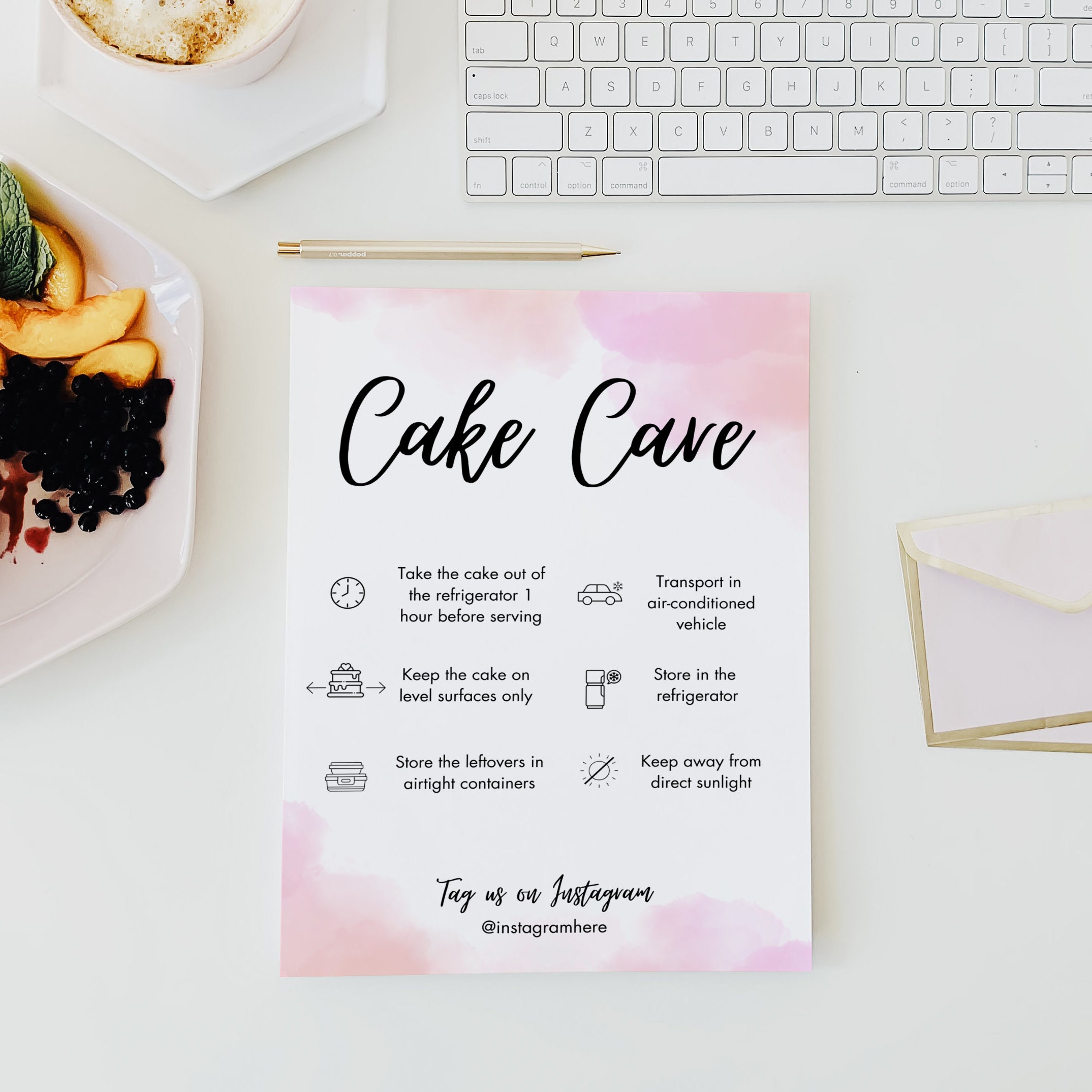 Cake Care Editable Template, Cake Care Card, Cake Care Instructions ...
