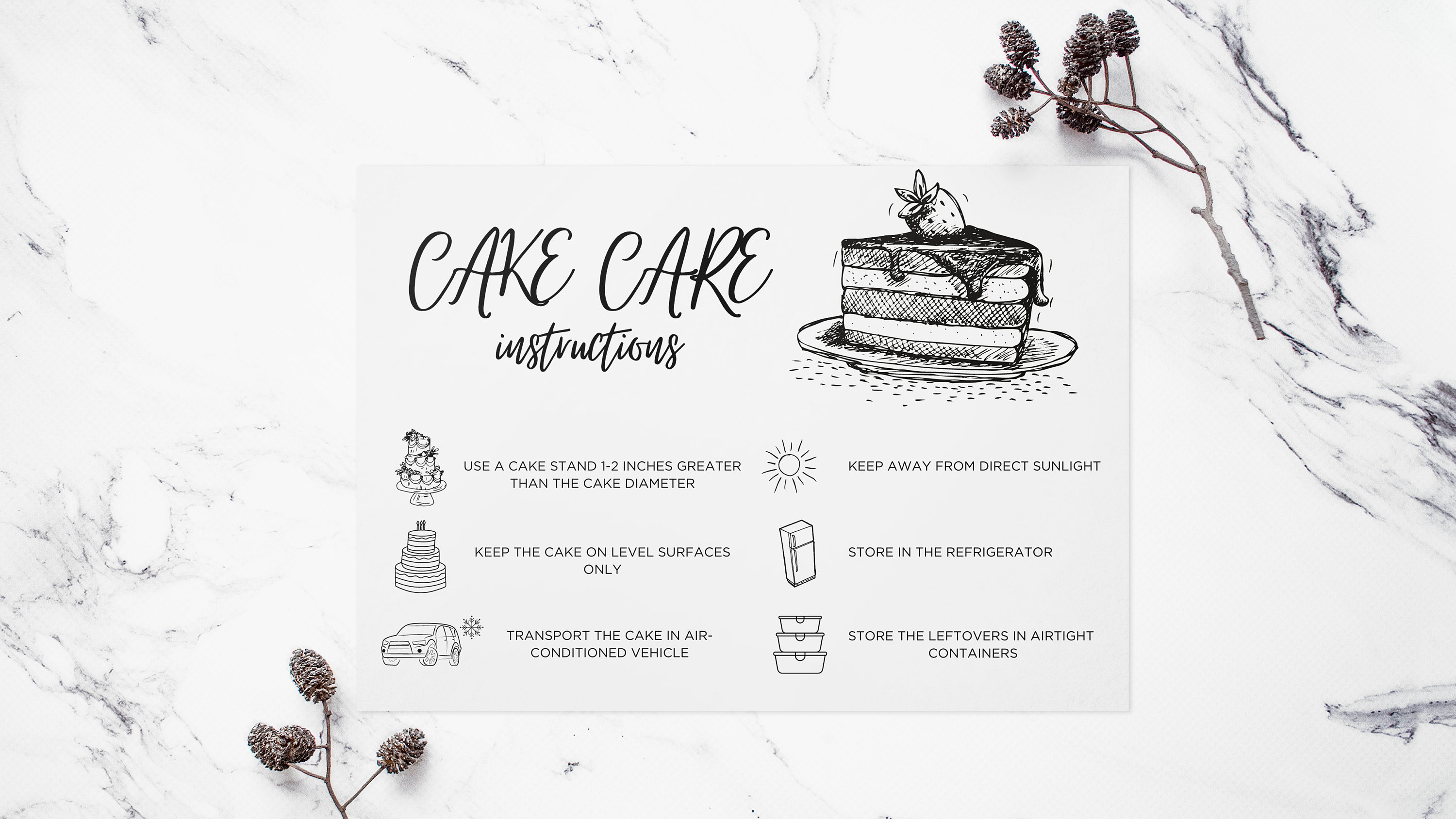 Printable Cake Care Instructions Card, Minimalist Cake Care Card, Cake Care Instructions Cards ...