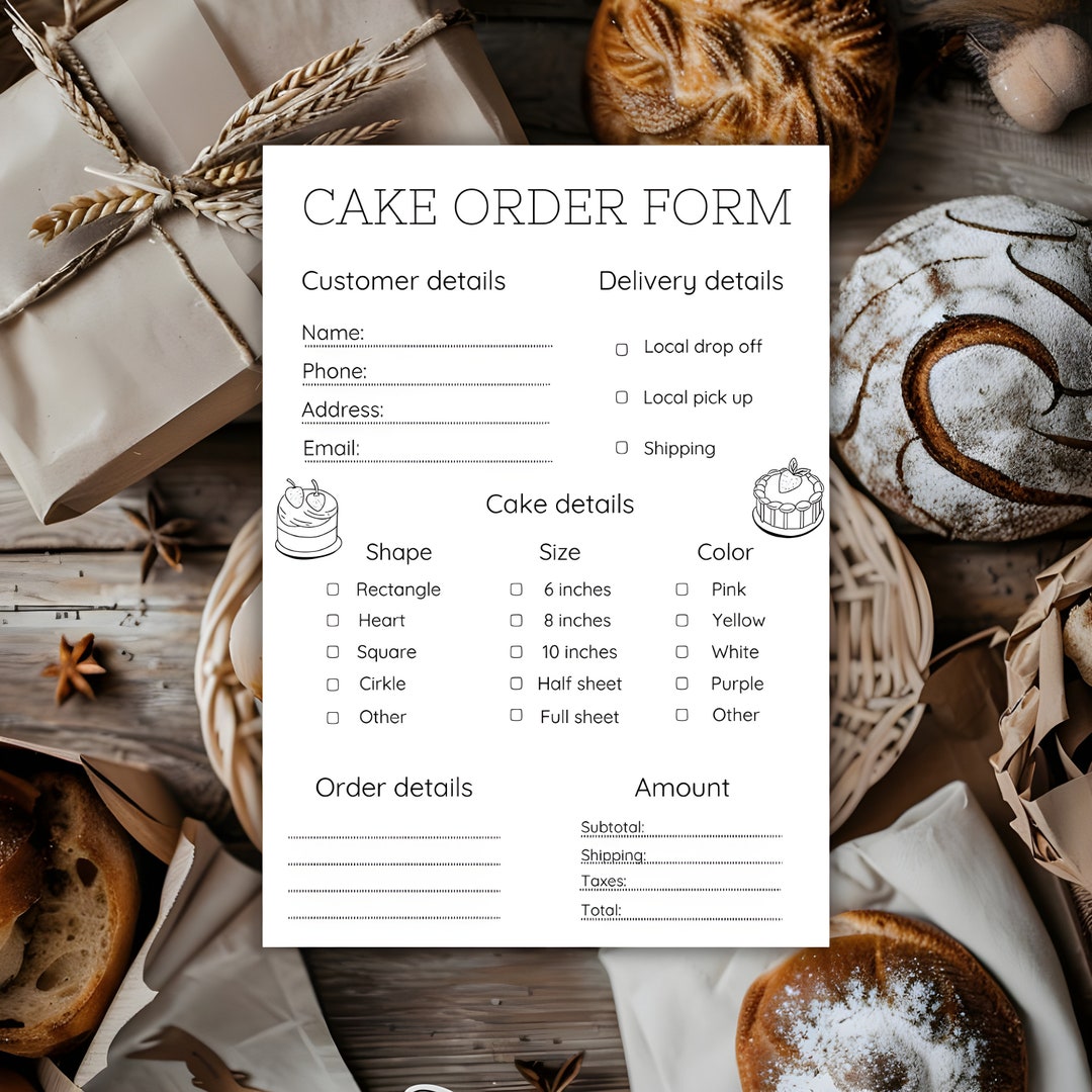 Cake Order Form, Bakery Order Form, Order Form Template, Custom Order ...