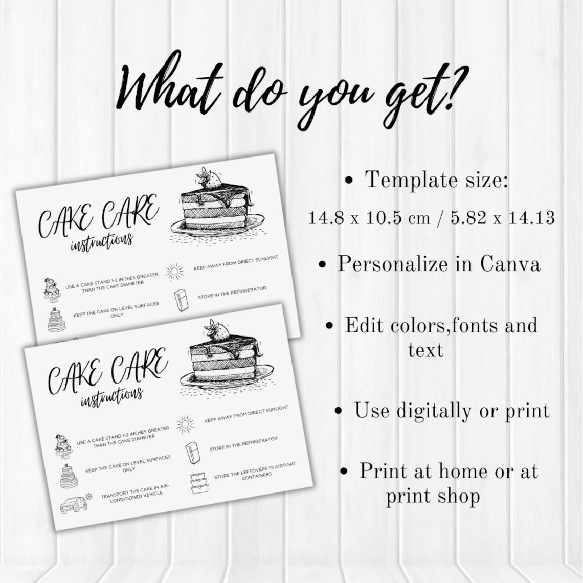 Printable Cake Care Instructions Card, Minimalist Cake Care Card, Cake Care Instructions Cards ...