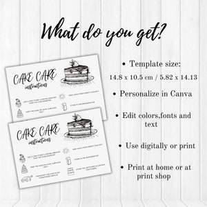 Printable Cake Care Instructions Card, Minimalist Cake Care Card, Cake ...