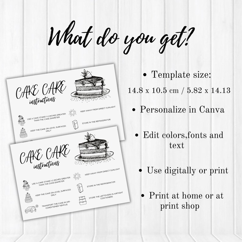 Printable Cake Care Instructions Card, Minimalist Cake Care Card, Cake ...