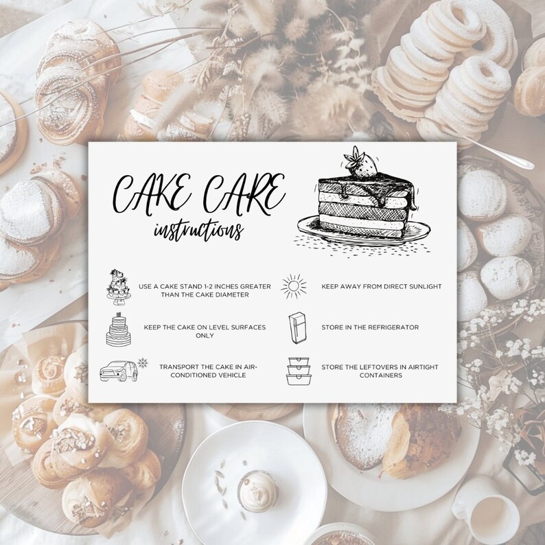Printable Cake Care Instructions Card, Minimalist Cake Care Card, Cake ...