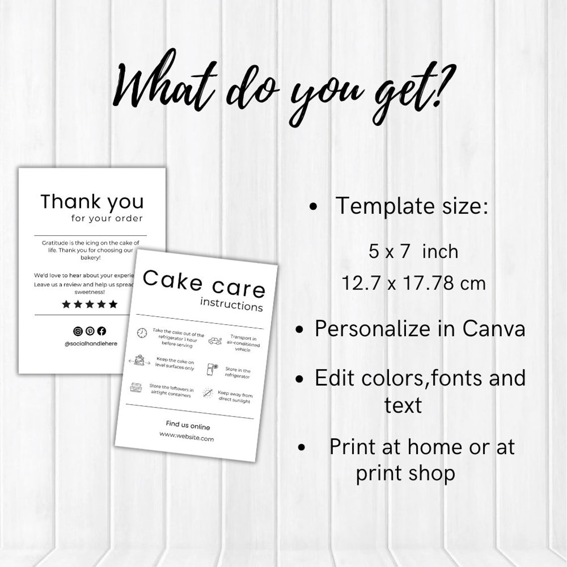 Cake Care Card, Thank You Business Card, Cake Instructions, Cake ...