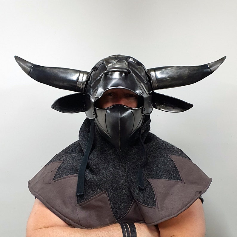 Helmet Bull Armor Metal Larp Medieval Cosplay Knight Theater | Etsy