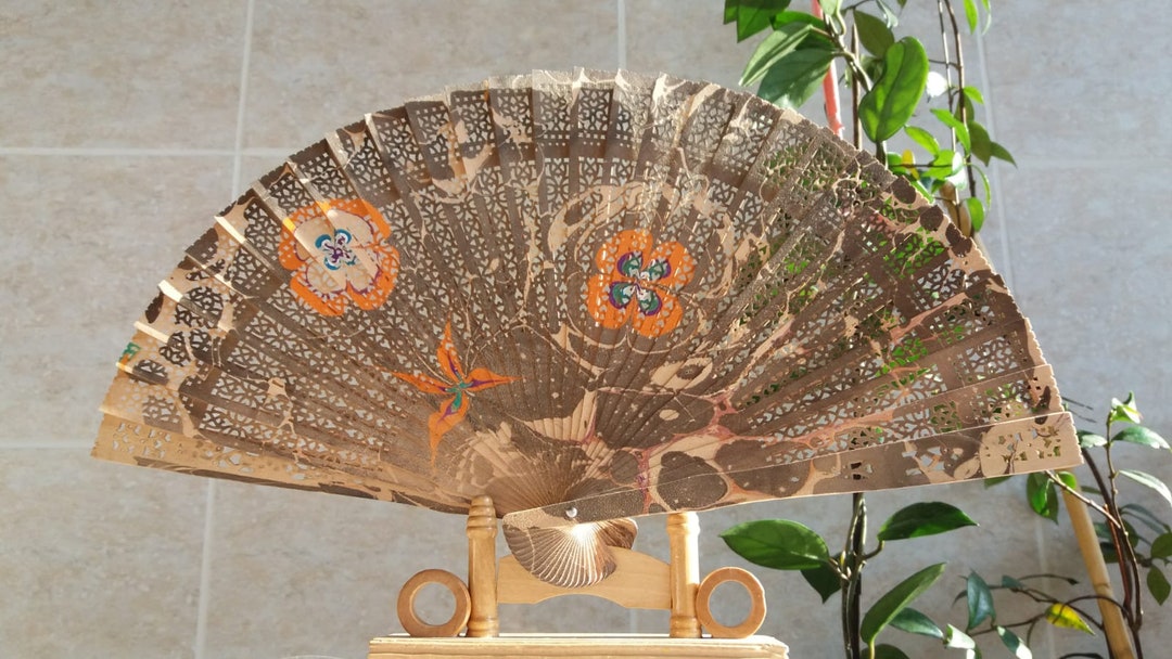 Hand Fan - Painted With Marbling, Personal, Colour, Fan, Gift,,bamboo ...