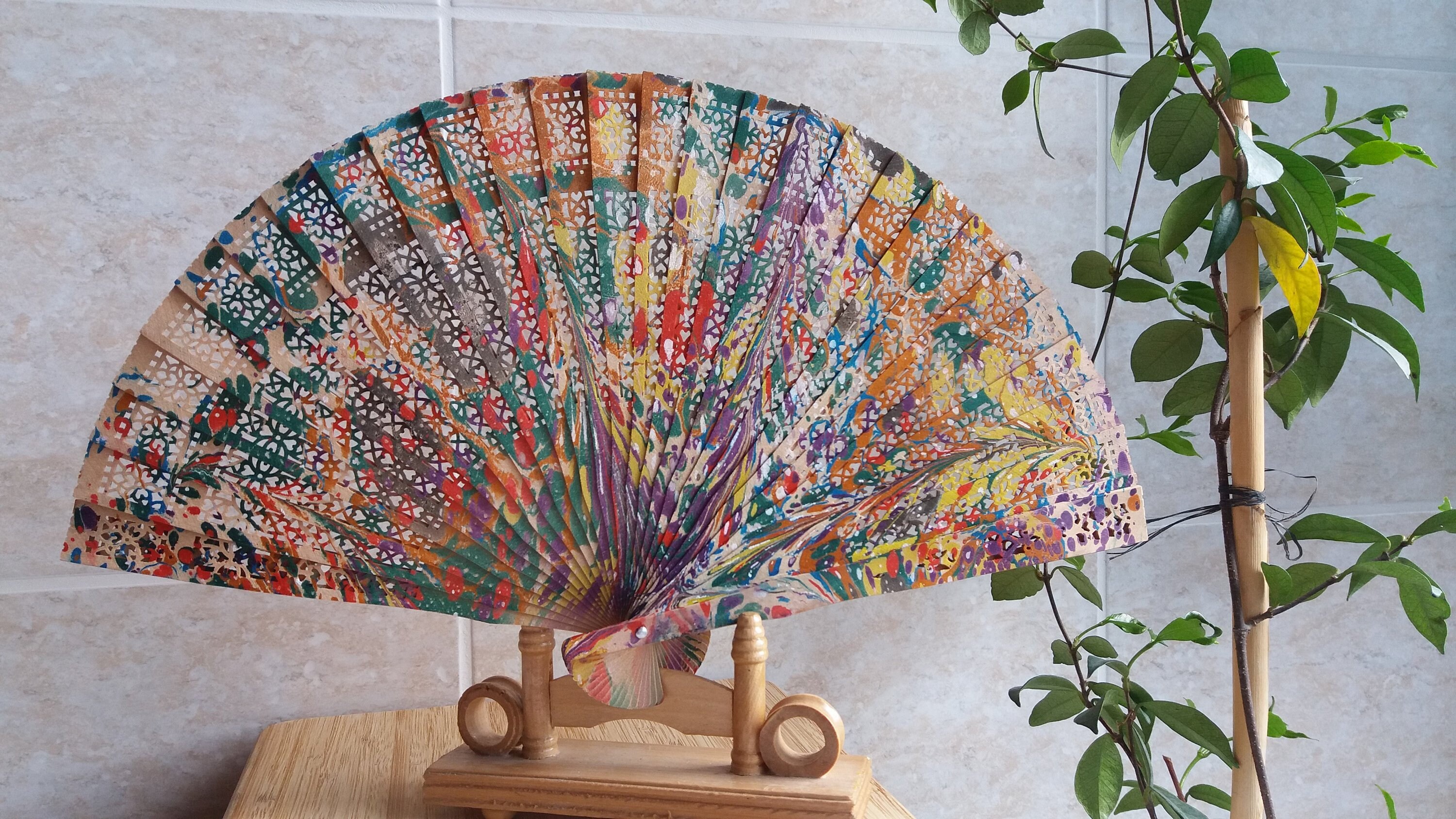 Hand Fan - Painted With Marbling, Personal, Colour, Fan, Gift,folding ...