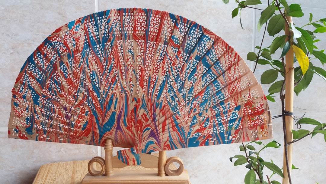 Hand Fan Painted With Marbling Personal Colour Fan Gift Folding Fan ...