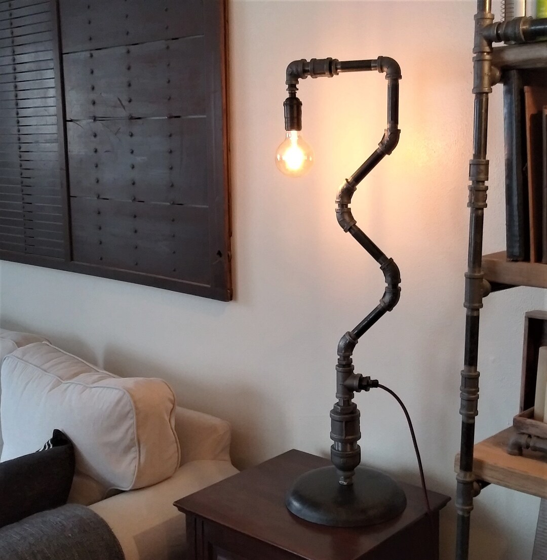 Industrial Pipe Table Lamp With Edison Bulb - Etsy