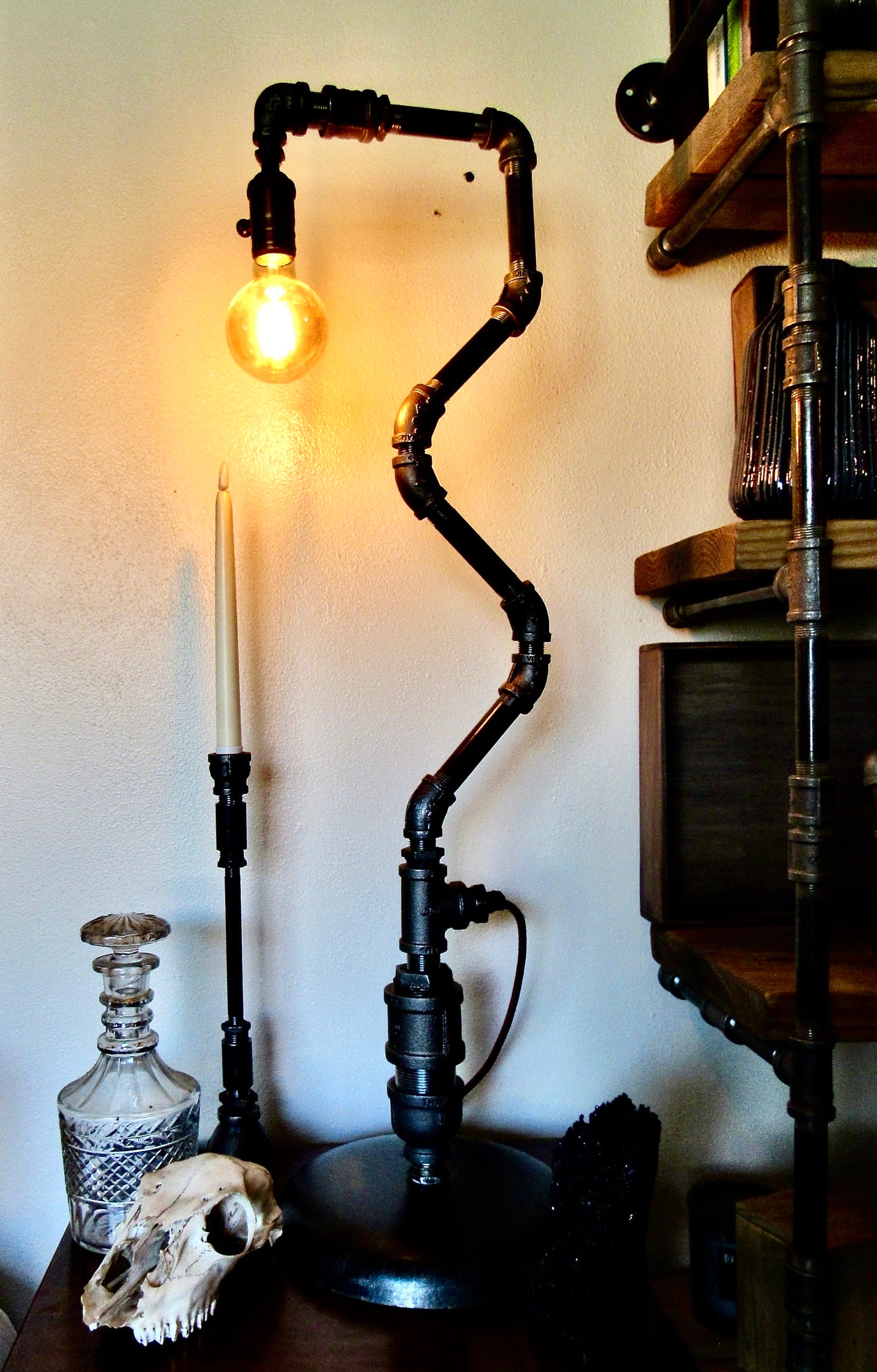 Industrial Pipe Table Lamp With Edison Bulb - Etsy
