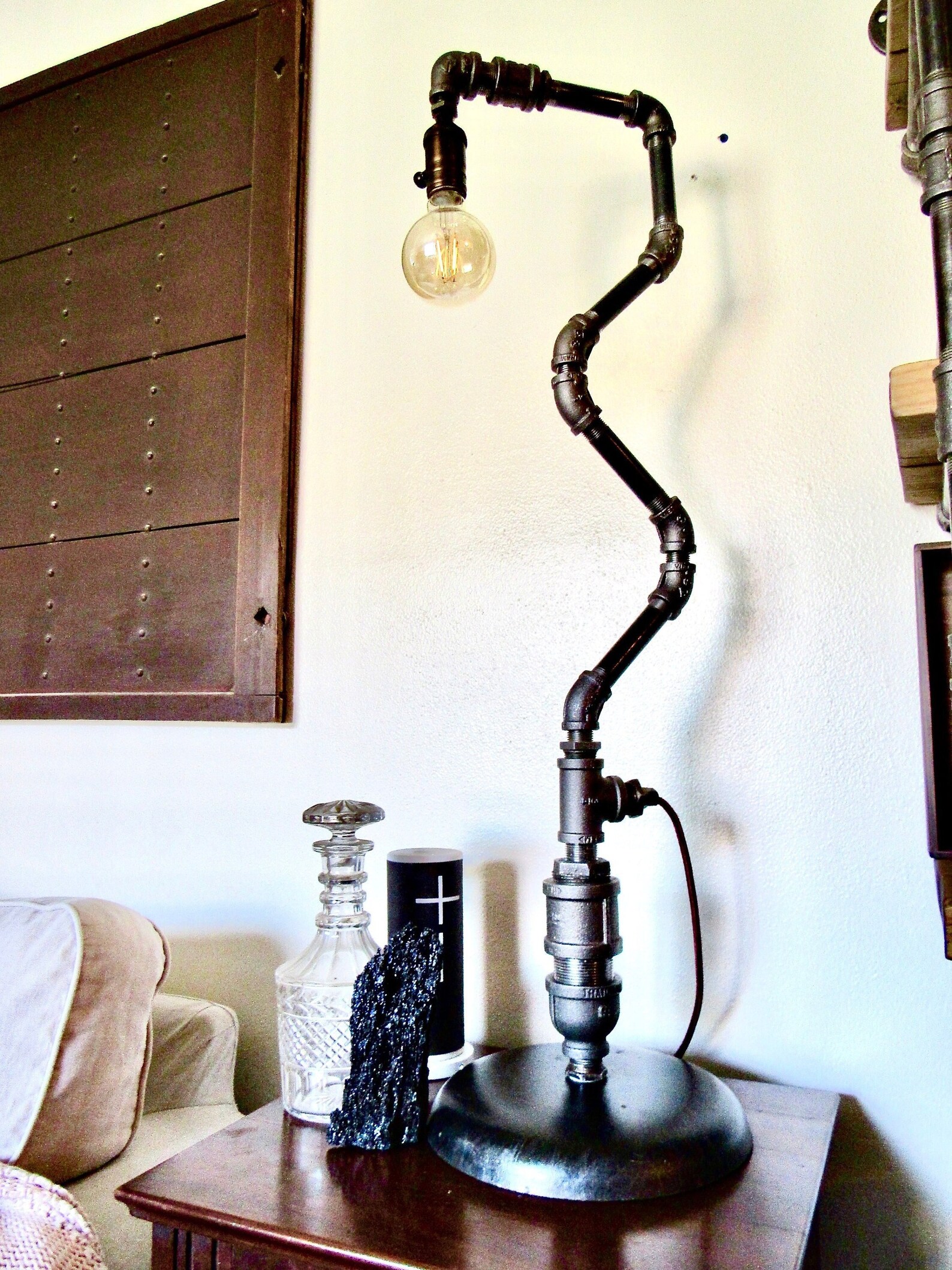 Industrial Pipe Table Lamp With Edison Bulb - Etsy