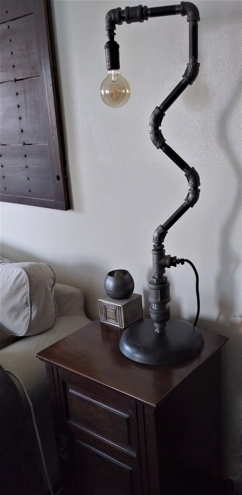 Industrial Pipe Table Lamp With Edison Bulb - Etsy
