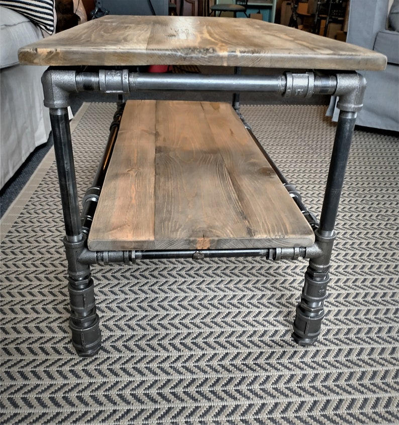 Black Iron Pipe Distressed Wood Coffee Table - Etsy