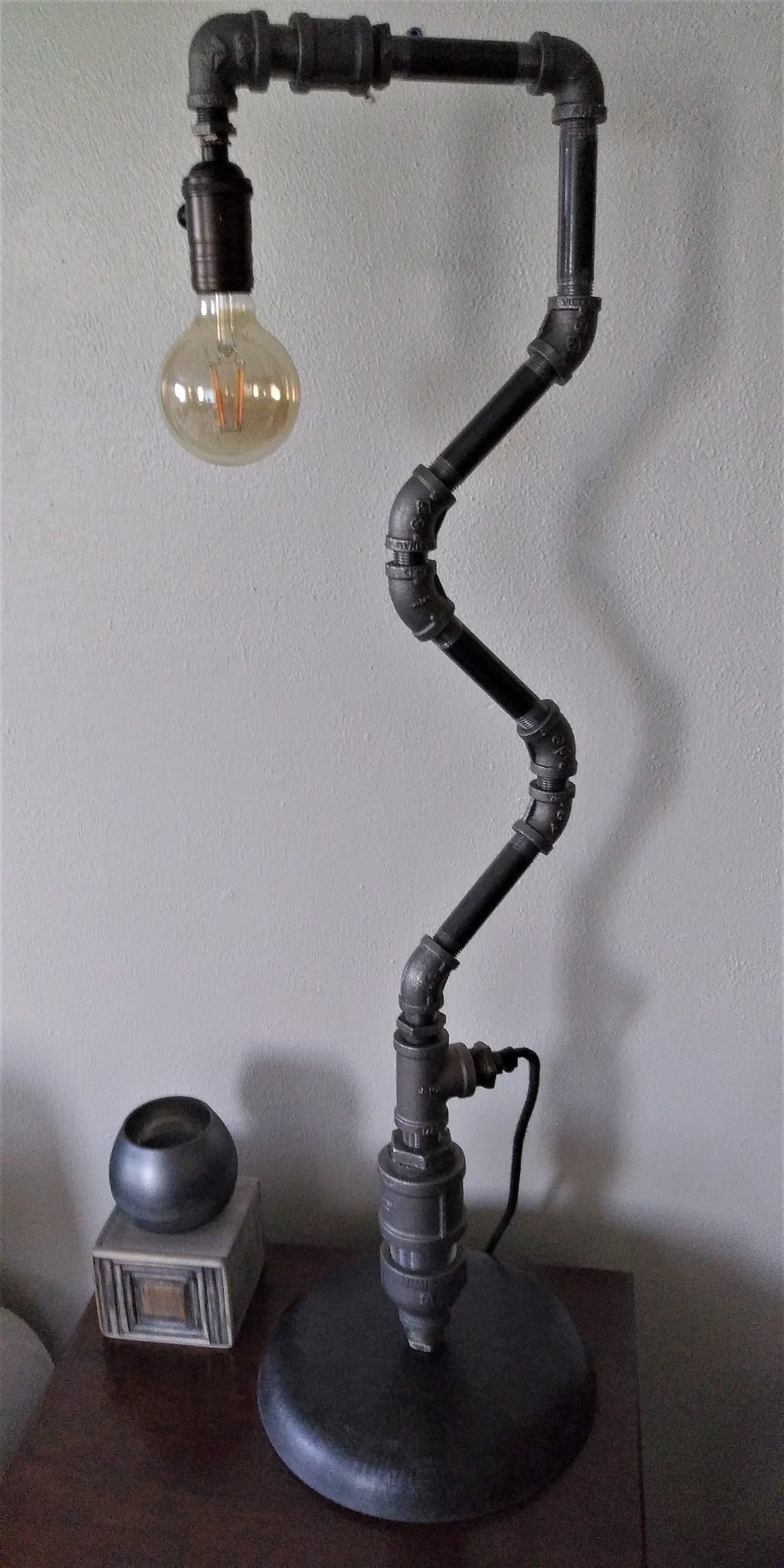 Industrial Pipe Table Lamp With Edison Bulb - Etsy