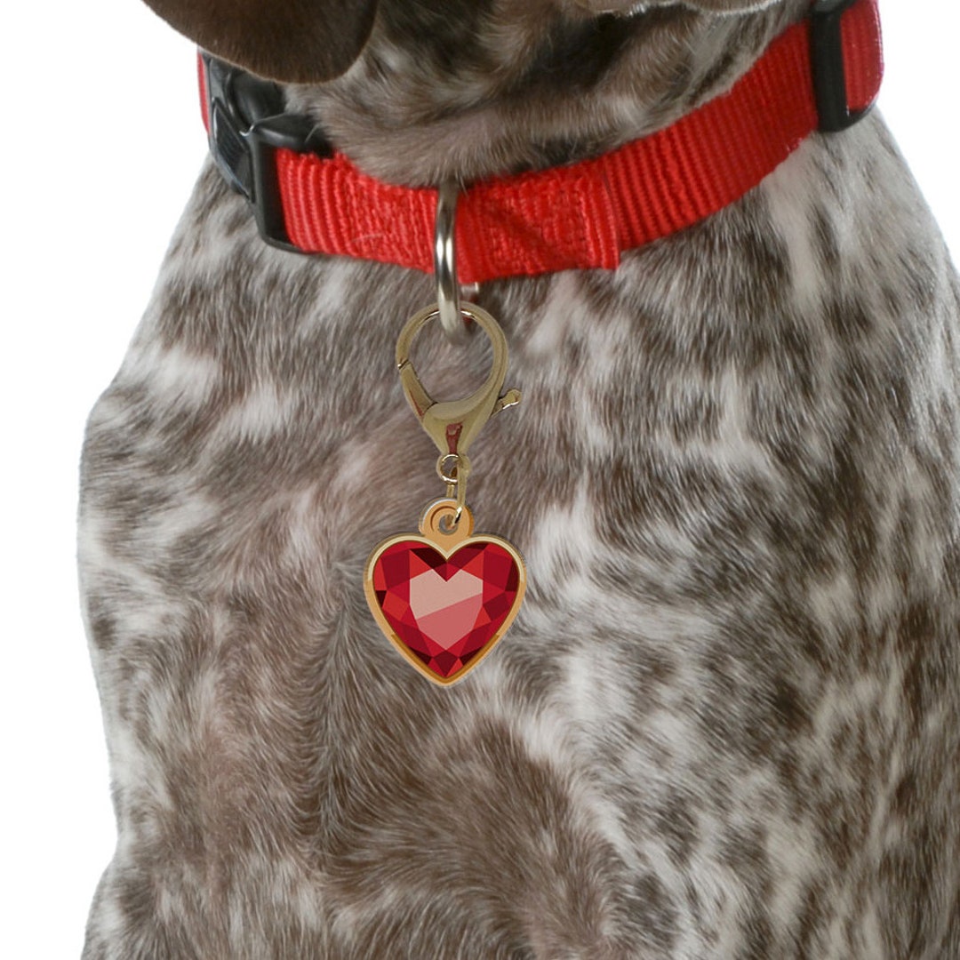 Red Heart Gemstone Double-sided Pet ID Tag Dog Tag - Etsy