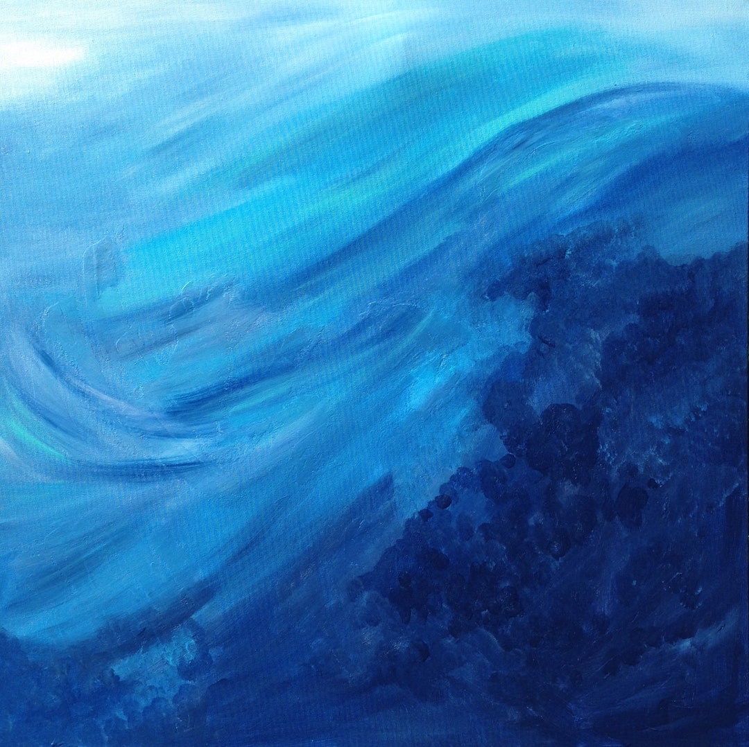 Blue Wave Acrylic Painting: Textured Ocean Art on Canvas (36x36 Inch ...