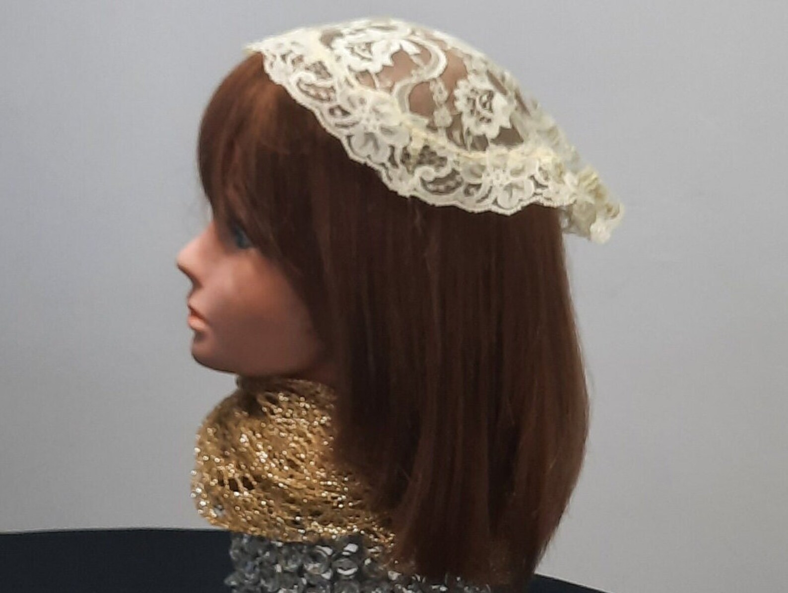 Yellow Lace Doily Chapel Cap Veil, Princess Style Chapel Veil, Hat for ...