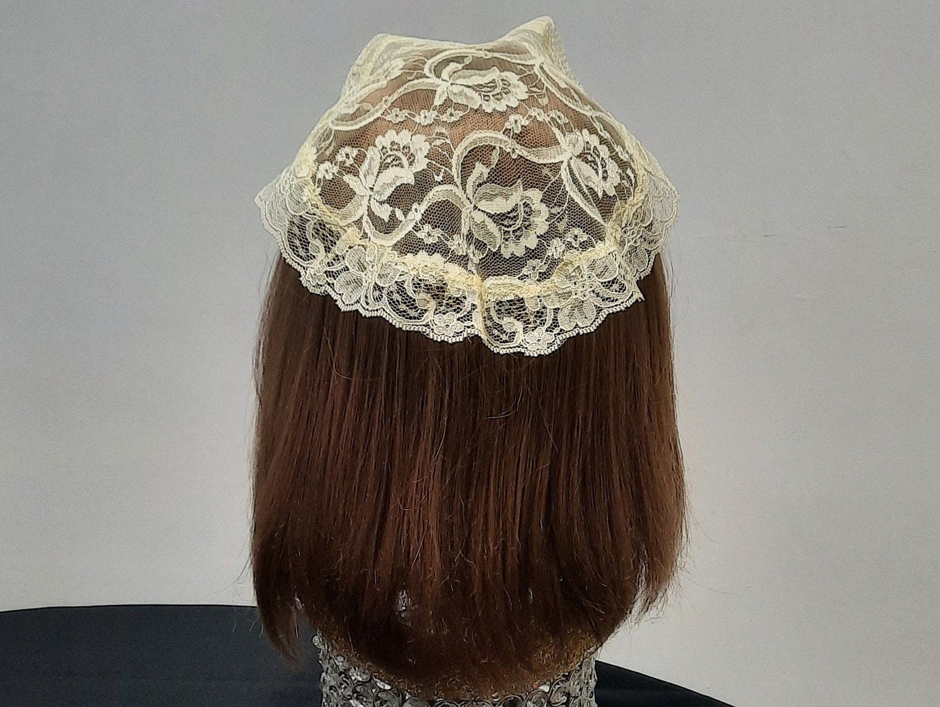 Yellow Lace Doily Chapel Cap Veil, Princess Style Chapel Veil, Hat for ...