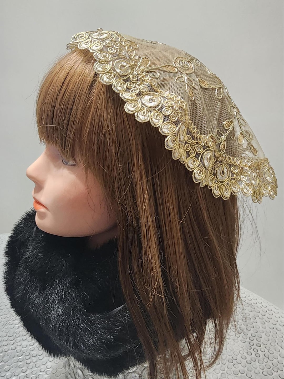 11.5" Gold Metallic Doily Style, Chapel Cap, Veils, Princess Style ...