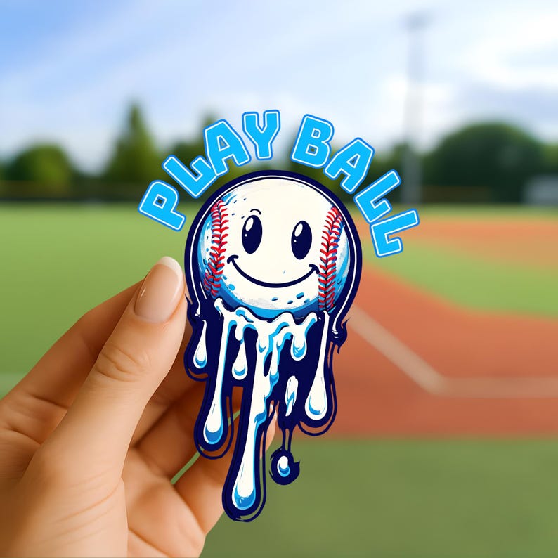 Cute Play Ball Baseball Drip Sticker for Laptop, Water Bottle, Cooler ...