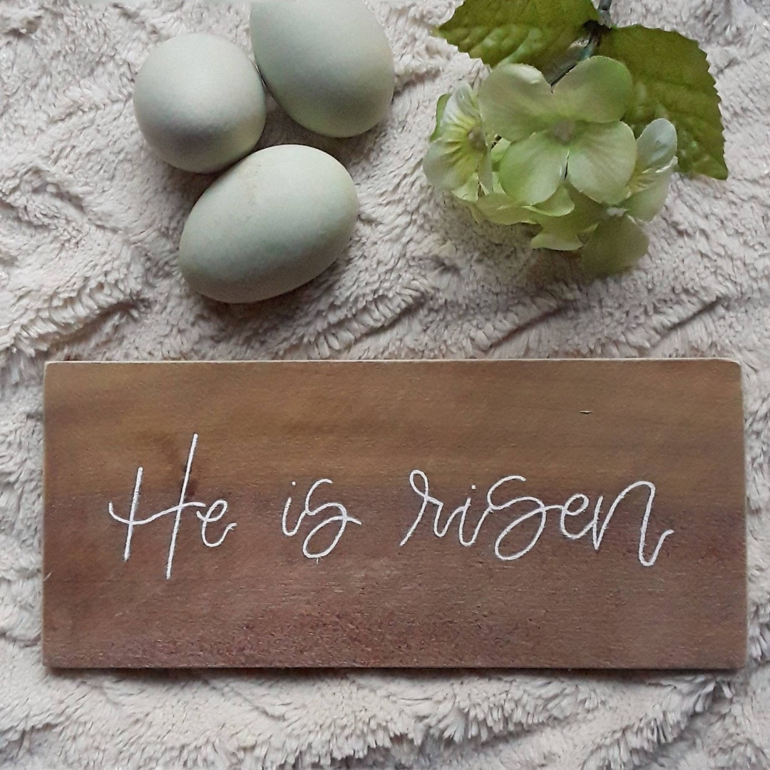 Easter Wood Sign He is Risen Easter Decor Hand Lettered Sign Small Wood ...