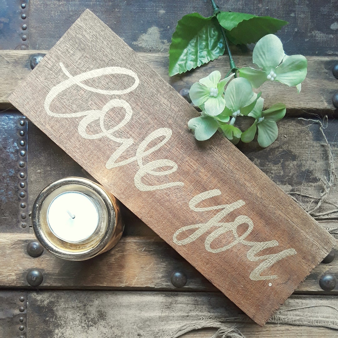 Love You | Small Wood Sign | Hand Lettered | Valentine's Day | Home ...