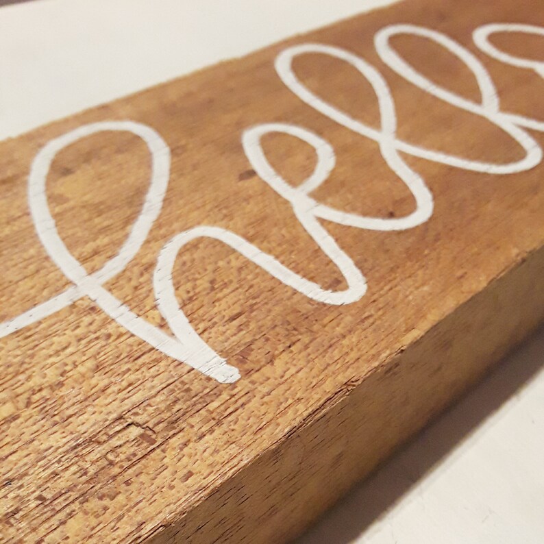 Hello Reclaimed Wood Sign Small Sign Hand Lettered | Etsy