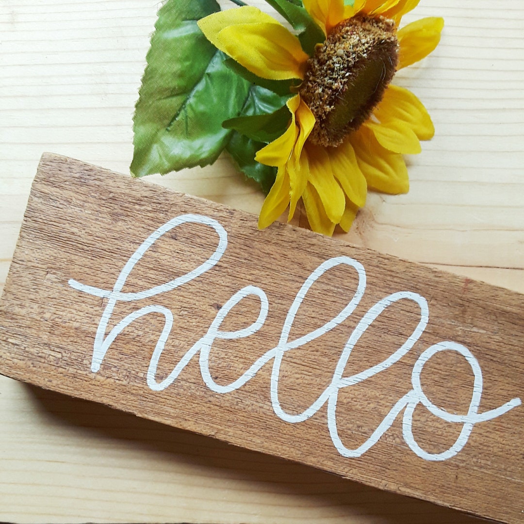 Hello | Reclaimed Wood Sign | Small Sign | Hand Lettered | Home Decor ...