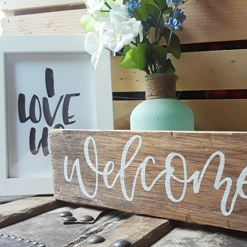 Welcome | Reclaimed Wood Sign | Small Sign | Hand Lettered | Home Decor ...