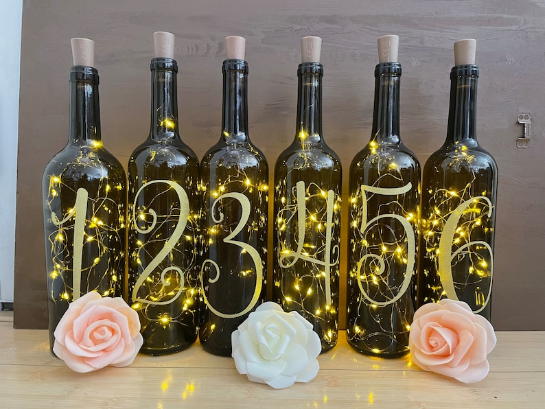 Wedding Table Numbers Centerpiece, Light up Wine Bottle- Cork Lights ...
