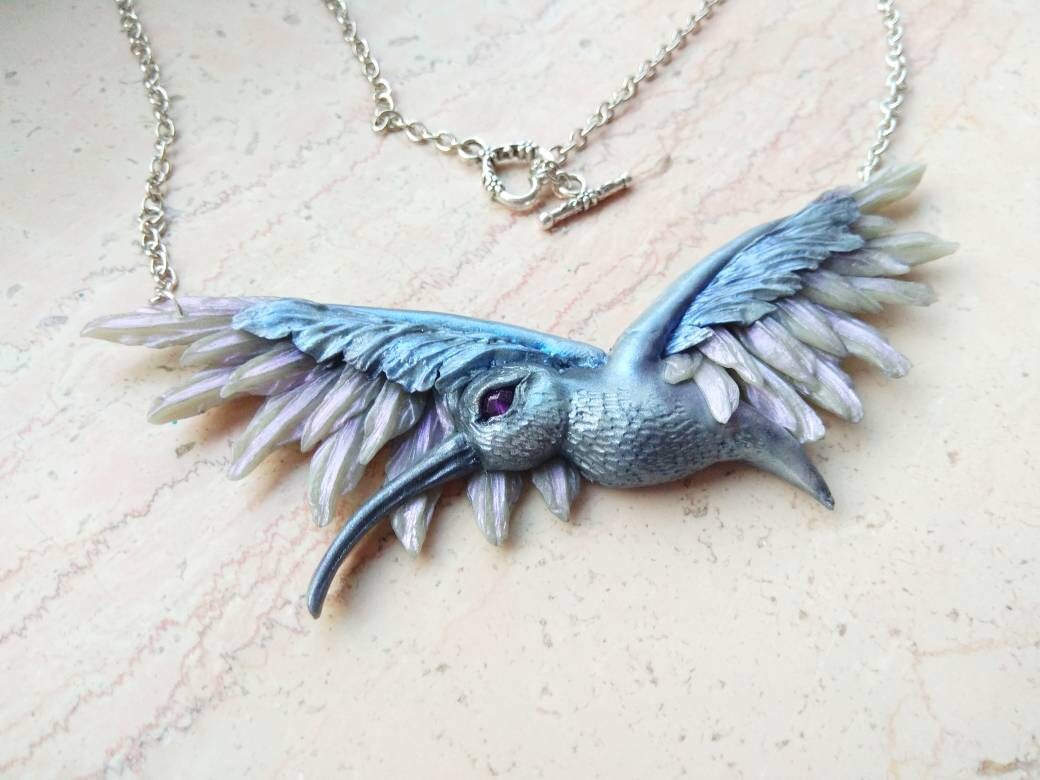 Flying Bird Necklace Blue Hummingbird Pendant Parrot Animal - Etsy
