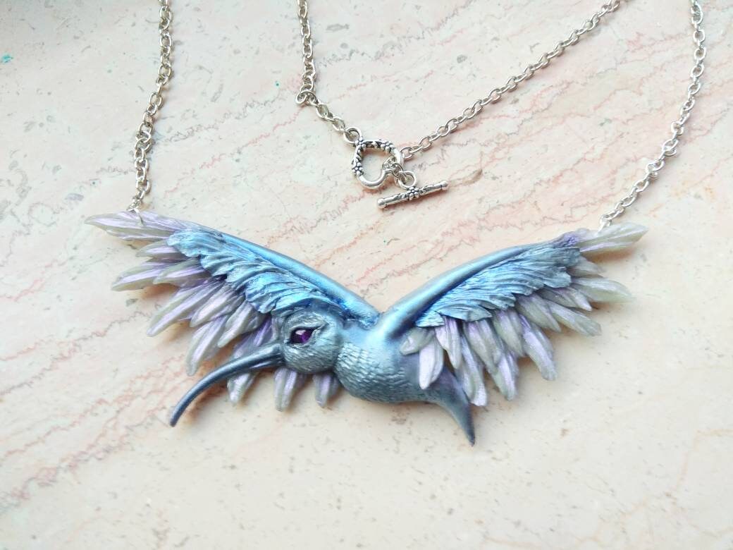 Flying Bird Necklace Blue Hummingbird Pendant Parrot Animal - Etsy
