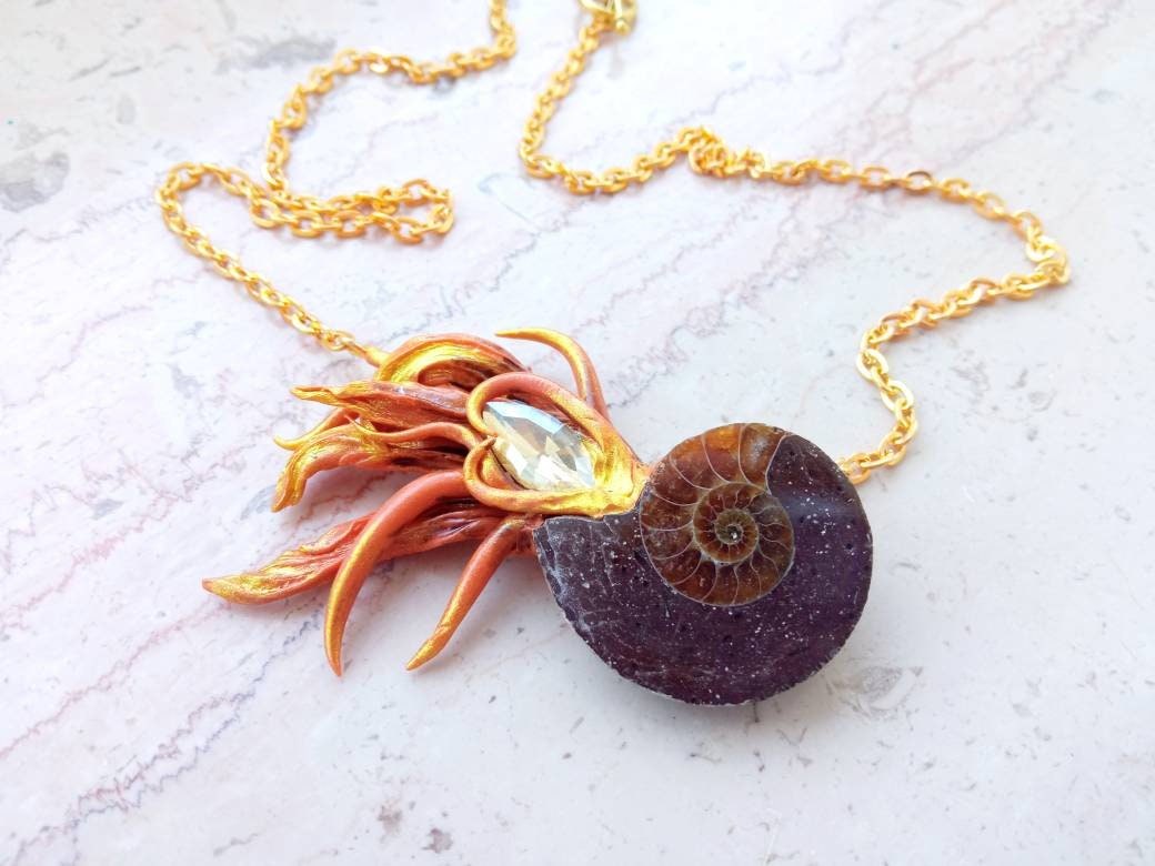Ammonite Fossil Necklace Slug Shell - Etsy