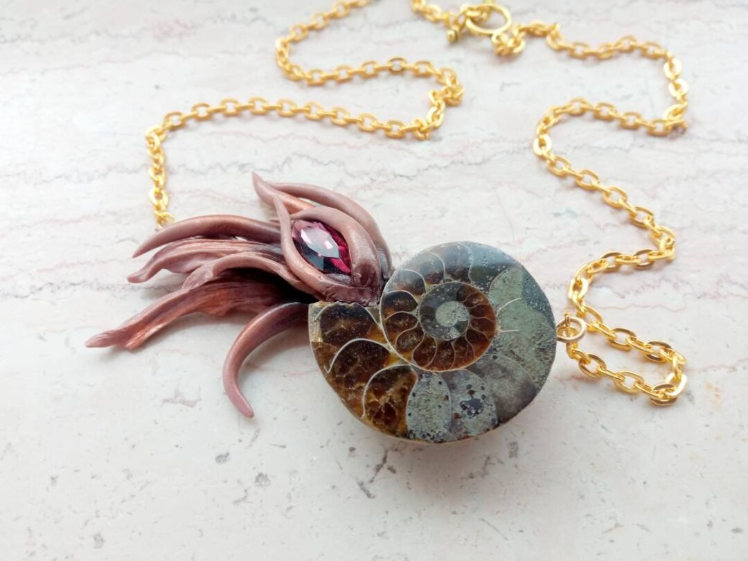 Ammonite Fossil Necklace Slug Shell - Etsy